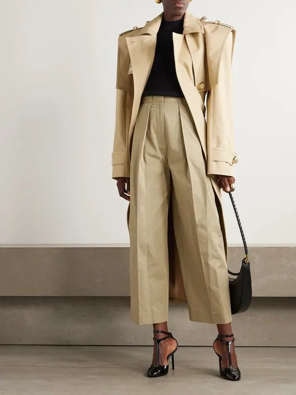 Balmain Pleated Cotton-poplin Wide-leg Trousers