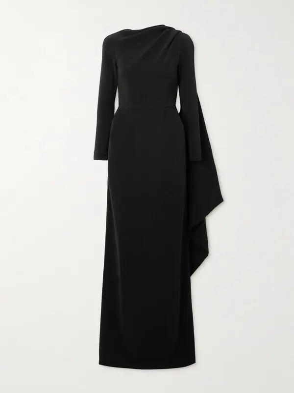 Balenciaga Cape-effect Open-back Crepe Gown - Black