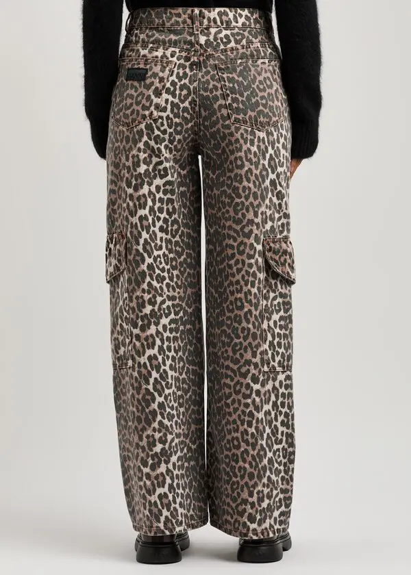GANNI Printed Straight-leg Cargo Jeans - Brown/black