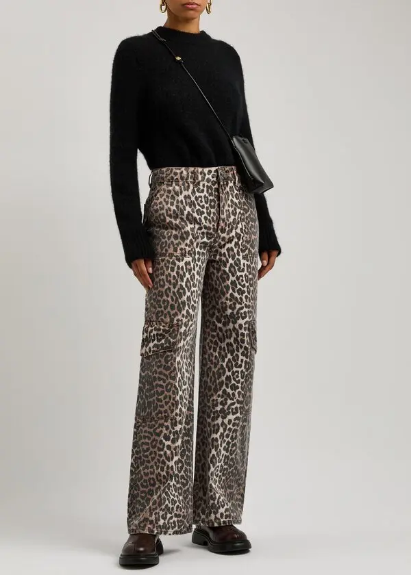 GANNI Printed Straight-leg Cargo Jeans - Brown/black
