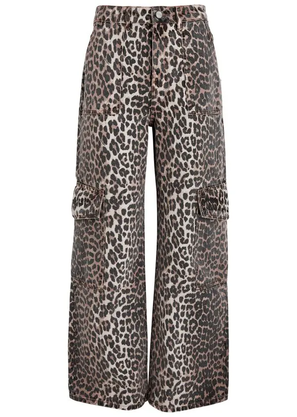 GANNI Printed Straight-leg Cargo Jeans - Leopard