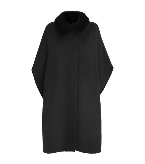 YVES SALOMON Wool-cashmere Fox Trim Cape Coat - Black