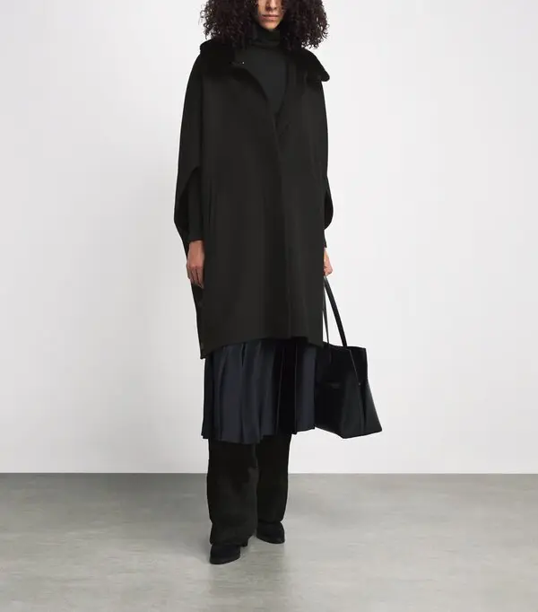 YVES SALOMON Wool-cashmere Fox Trim Cape Coat