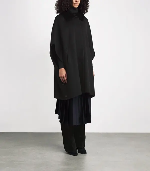 YVES SALOMON Wool-cashmere Fox Trim Cape Coat