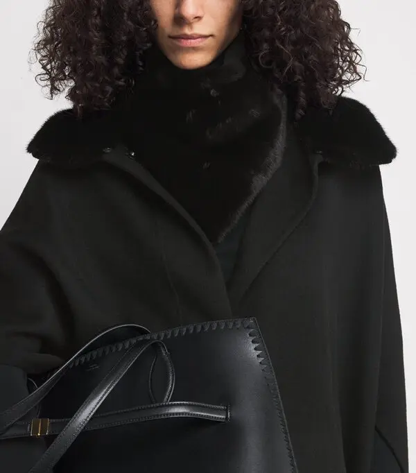 YVES SALOMON Wool-cashmere Fox Trim Cape Coat