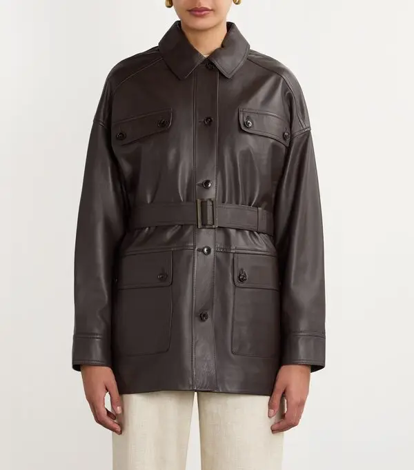 YVES SALOMON Nappa Lambskin Belted Safari Jacket - Beige