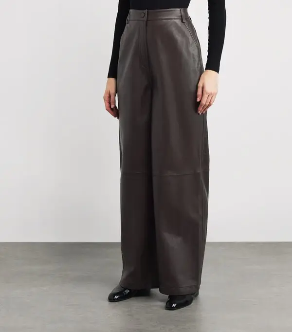 YVES SALOMON Lambskin Wide-leg Trousers - Beige
