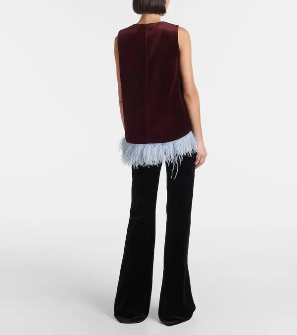 La DoubleJ La Scala Cotton Velvet Top With Feather Trim