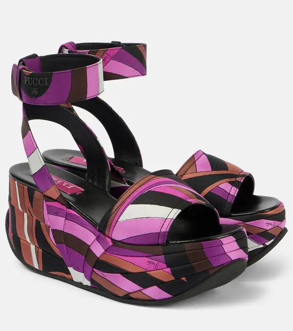 Emilio Pucci Satin Platform Sandals With Ankle Strap - Multicoloured