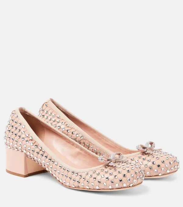 Rene Caovilla Crystal-embellished Leather Pumps - Pink