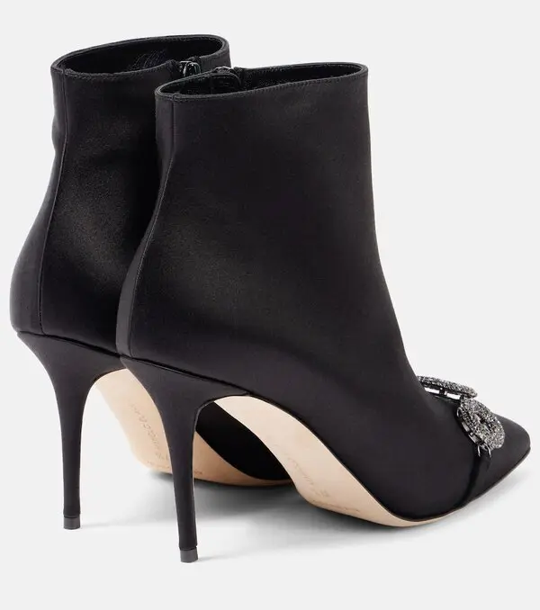 Manolo Blahnik Embellished Satin Ankle Boots