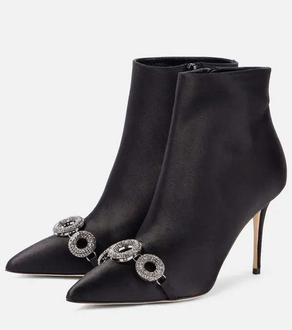 Manolo Blahnik Embellished Satin Ankle Boots