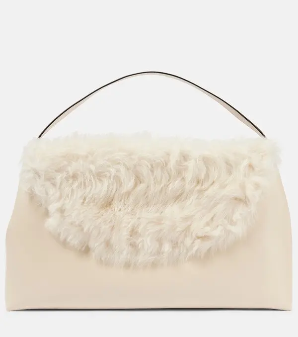 TOTEME T-lock Large Shearling-trimmed Shoulder Bag - White