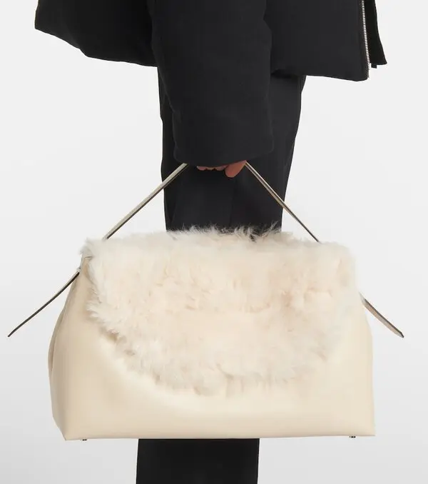 TOTEME T-lock Large Shearling-trimmed Shoulder Bag
