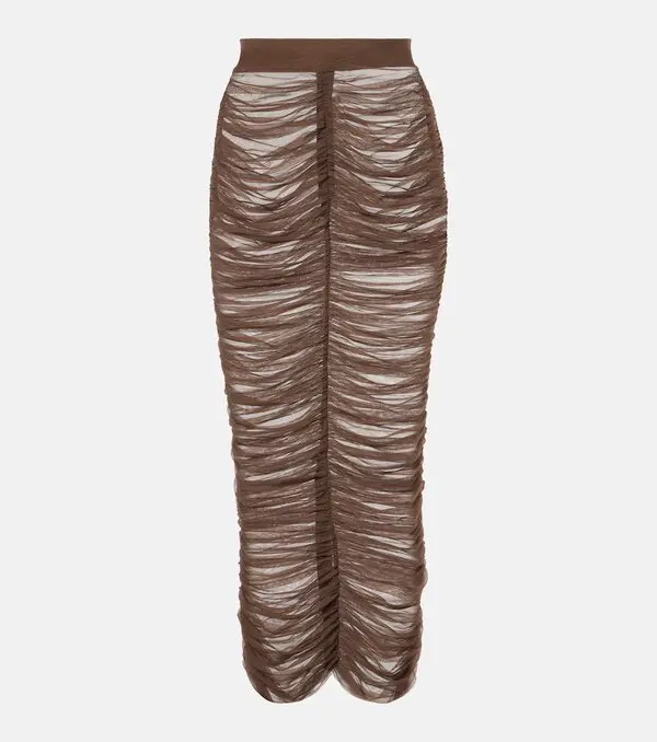 Alex Perry Ruched Mesh Midi Skirt - Brown