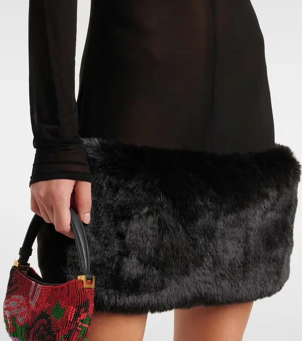 Magda Butrym Sheer Faux Fur-trimmed Mini Dress In Ivory Glow