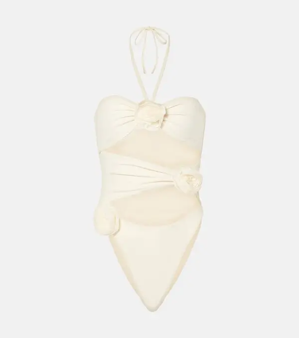 SAME Floral Appliqué Cut Out Swimsuit - White