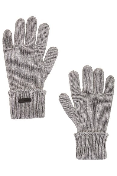 Saint Laurent Cashmere Knitted Gloves With Leather Logo Plaque - Lead