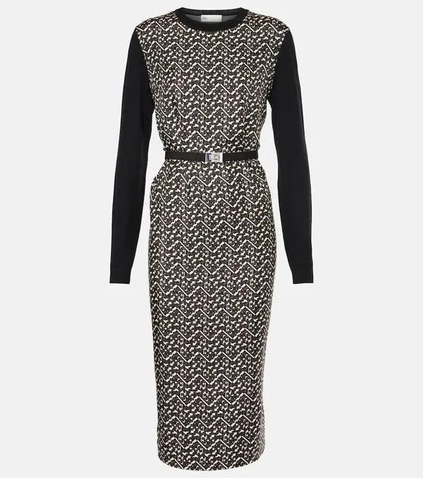 Tory Burch Belted Wool Midi Dress - Black