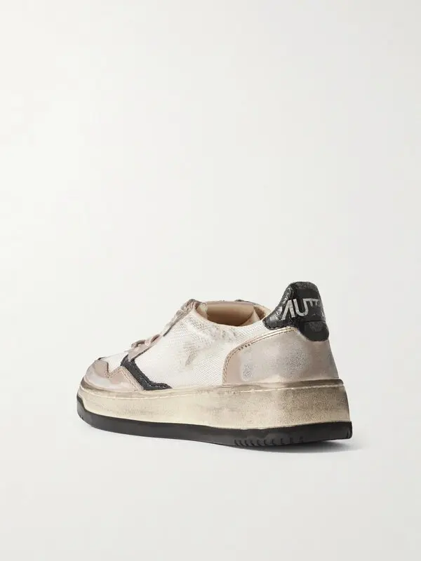 AUTRY Super Vintage Distressed Metallic Leather And Mesh Sneakers