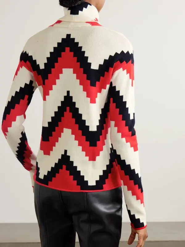 Perfect Moment Intarsia Merino Wool Turtleneck Sweater