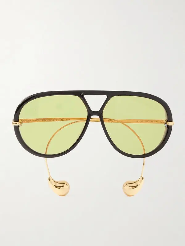 Bottega Veneta Embellished Aviator-style Recycled-acetate And Gold-tone Sunglasses - Black