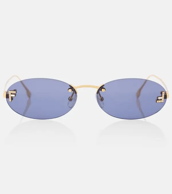 Fendi Crystal Embellished Oval Sunglasses - Blue