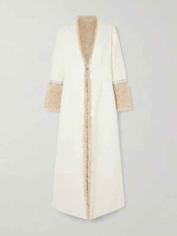 ABADIA Naila Faux Shearling-lined Embellished Cotton-blend Coat