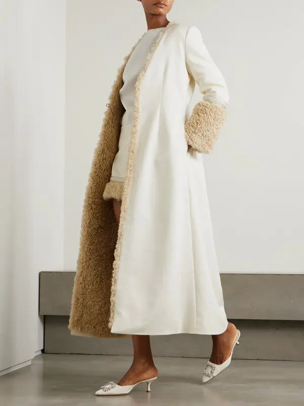 ABADIA Naila Faux Shearling-lined Embellished Cotton-blend Coat