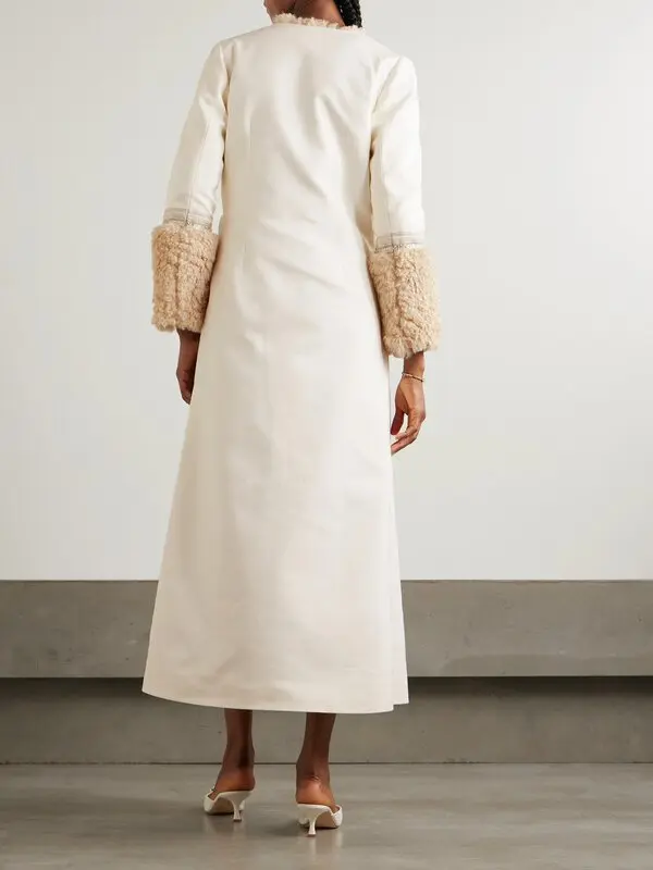 ABADIA Naila Faux Shearling-lined Embellished Cotton-blend Coat