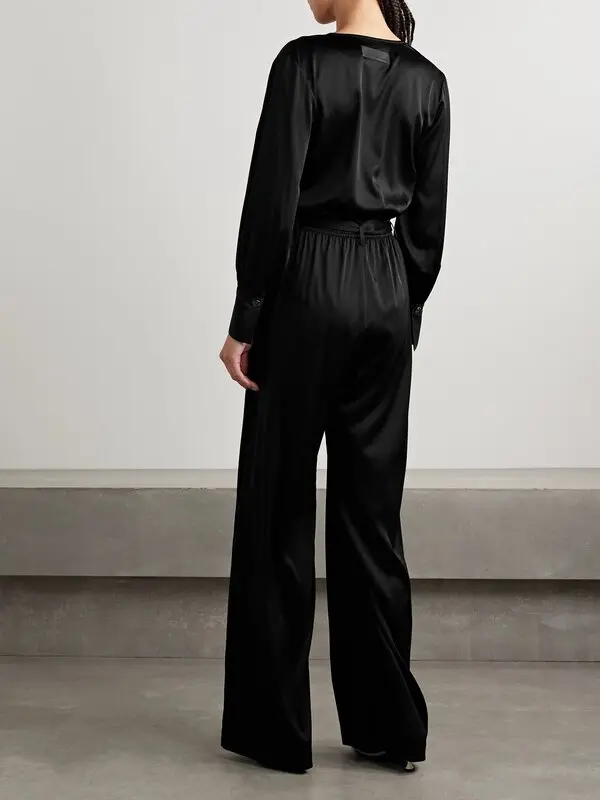 RIVET UTILITY The Partier Belted Silk-blend Satin Jumpsuit