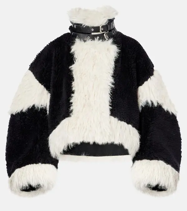 Sacai Oversized Faux Fur-trimmed Wool Jacket - Black