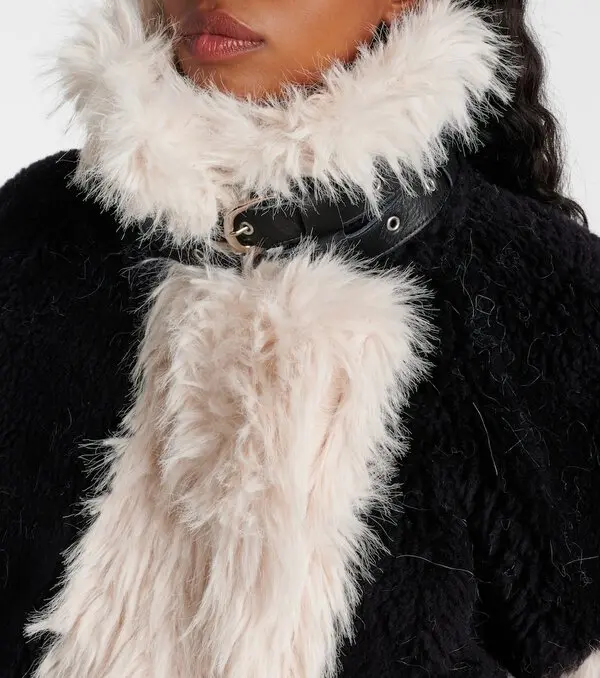 Sacai Oversized Faux Fur-trimmed Wool Jacket