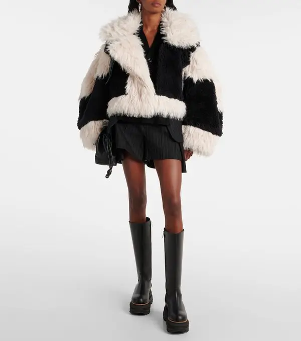 Sacai Oversized Faux Fur-trimmed Wool Jacket