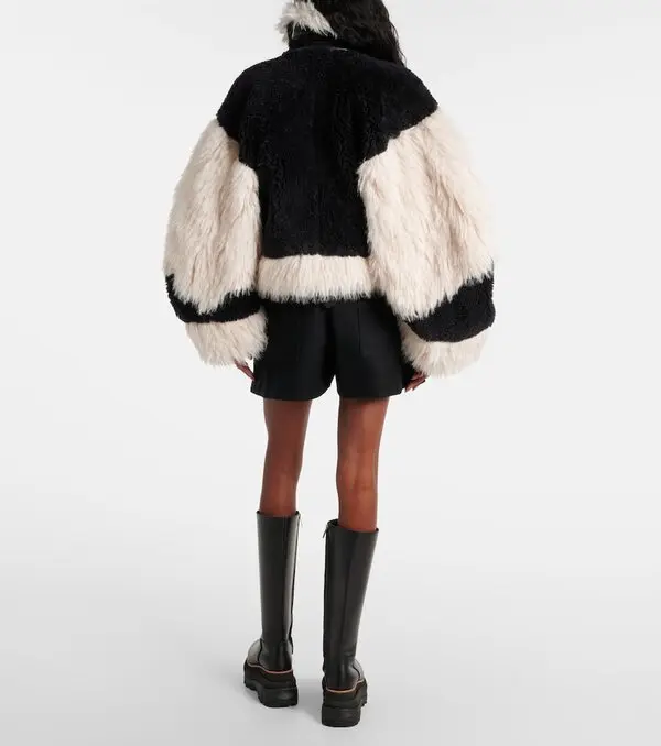 Sacai Oversized Faux Fur-trimmed Wool Jacket