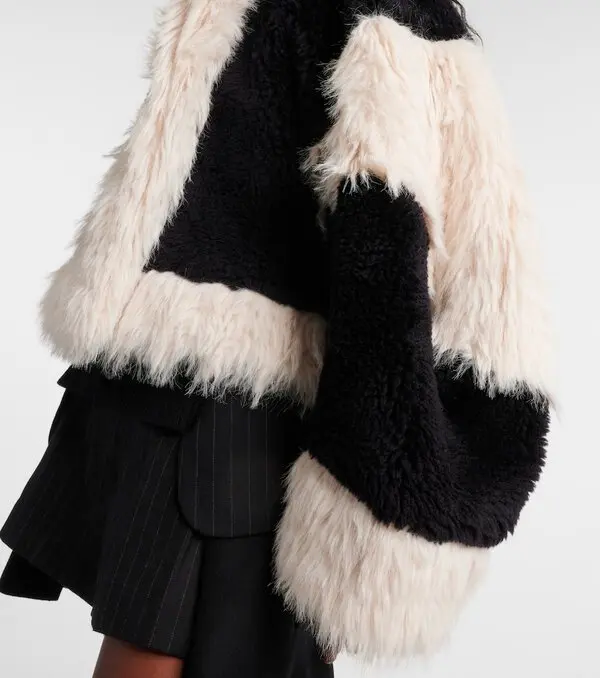 Sacai Oversized Faux Fur-trimmed Wool Jacket