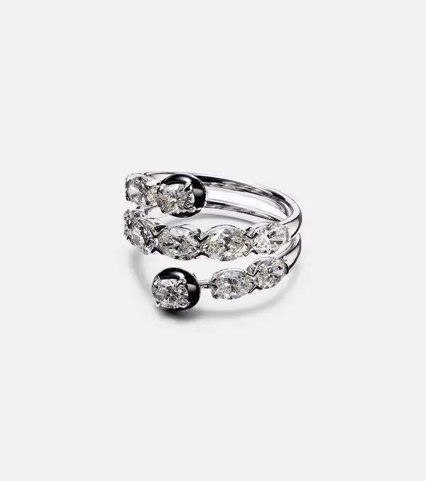 KAMYEN 18kt White Gold And Enamel Ring With Diamonds - Silver