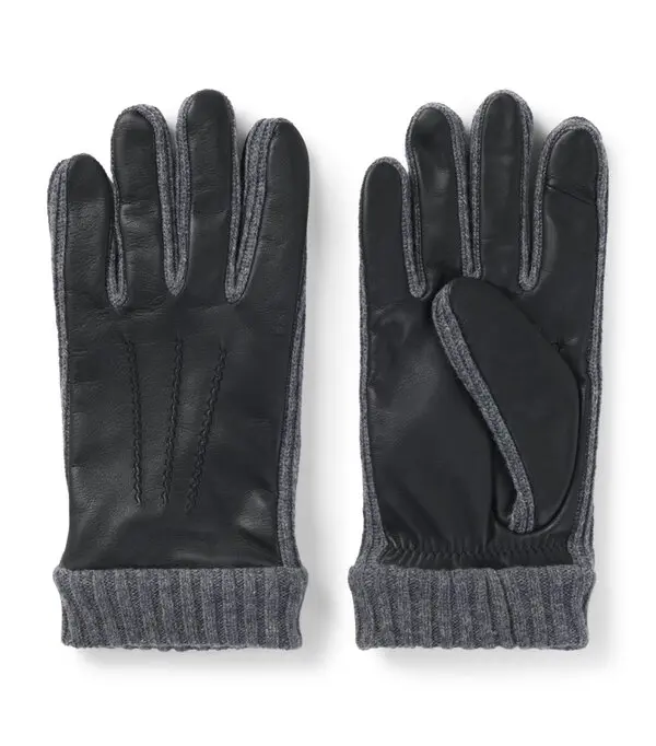 BOSS Leather And Wool-trim Gloves - Black