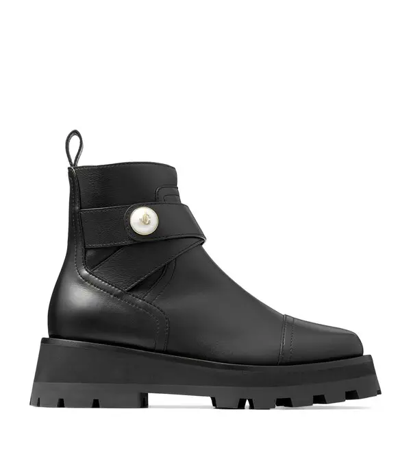 JIMMY CHOO Meena Leather Ankle Boots With Monogram Embellishment - Black