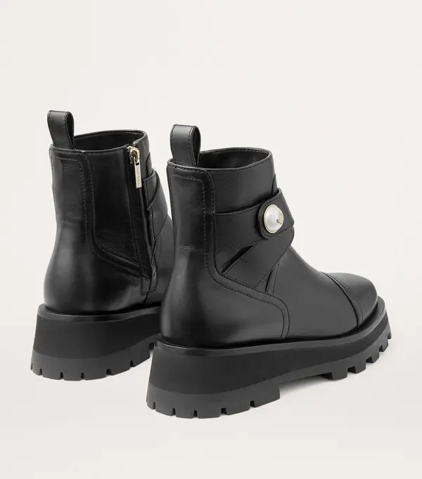JIMMY CHOO Meena Leather Ankle Boots With Monogram Embellishment - Black