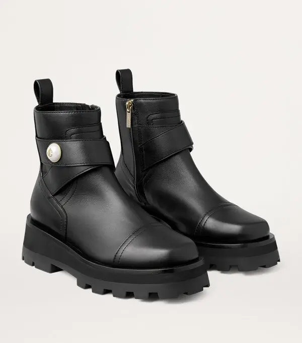 JIMMY CHOO Meena Leather Ankle Boots With Monogram Embellishment - Black