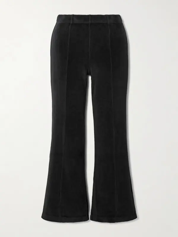 Suzie Kondi Cropped Cotton-blend Velour Flared Pants - Black