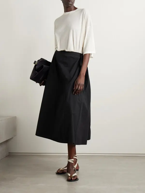 THE ROW Fleur Pleated Cotton-poplin Midi Skirt