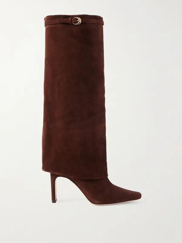 Staud Wally Buckled Suede Knee Boots - Brown