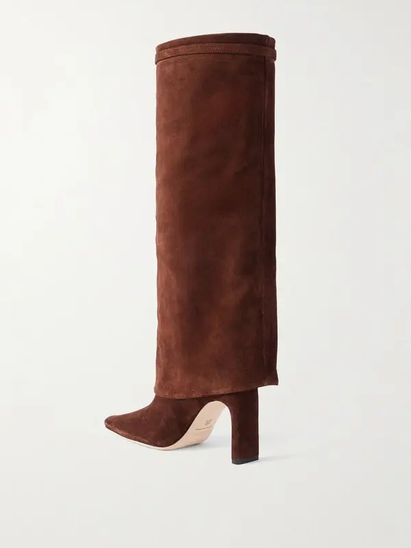 Staud Wally Buckled Suede Knee Boots - Brown