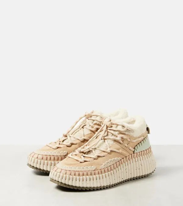 Chloé Shearling-lined Suede Sneakers