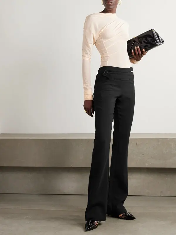 COURREGES Courrèges Cutout Buckled Flared Wool-blend Trousers