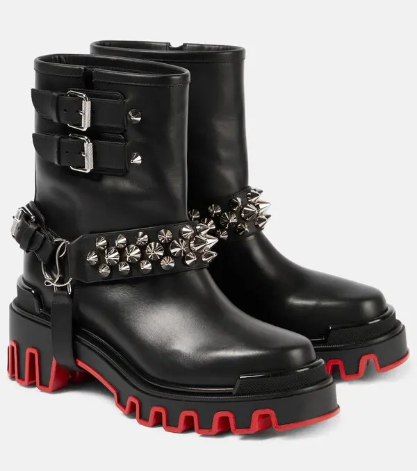 CHRISTIAN LOUBOUTIN Leather Spiked Ankle Boots - Black