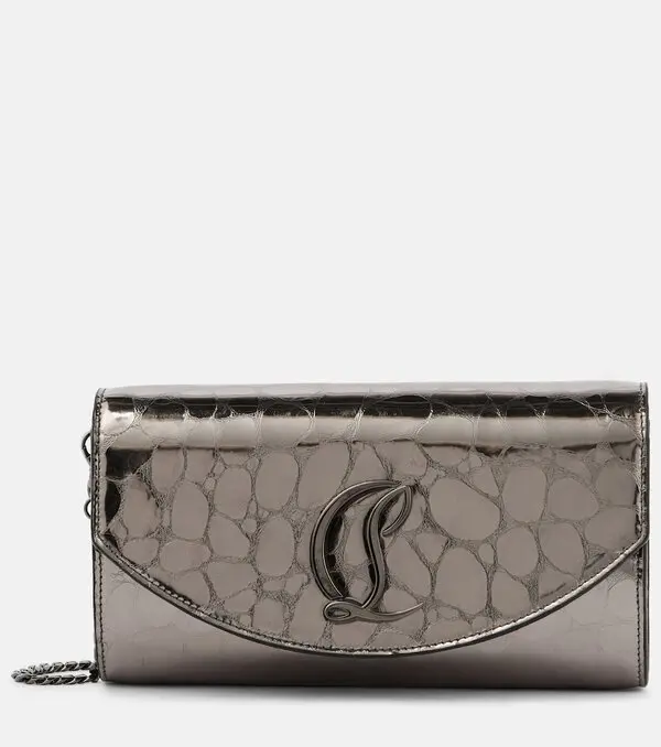 CHRISTIAN LOUBOUTIN Loubi54 Metallic Leather Wallet On Chain - Silver