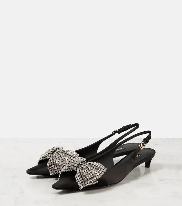 Dolce & Gabbana Embellished Satin Slingback Pumps